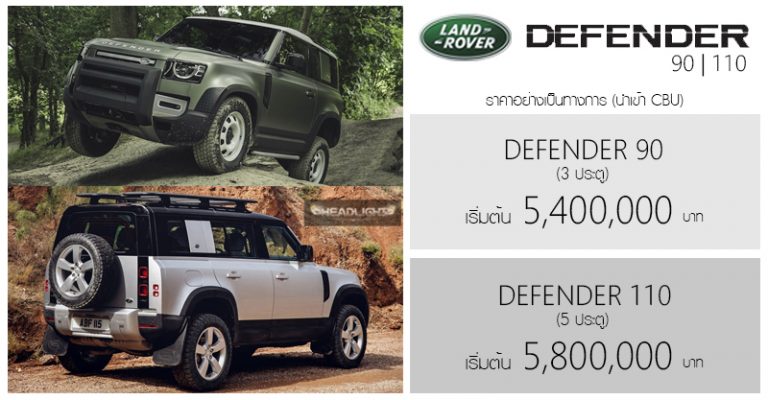 ราคาอย่างเป็นทางการ Land Rover DEFENDER 90 | 110 เริ่มต้น 5,400,000 บาท ...