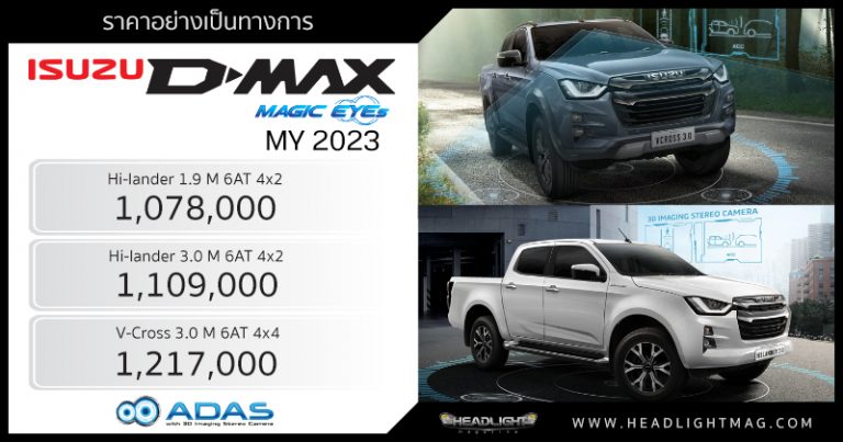 ราคาอย่างเป็นทางการ Isuzu D-MAX MAGIC Eyes (MY 2023) : 1,078,000 ...