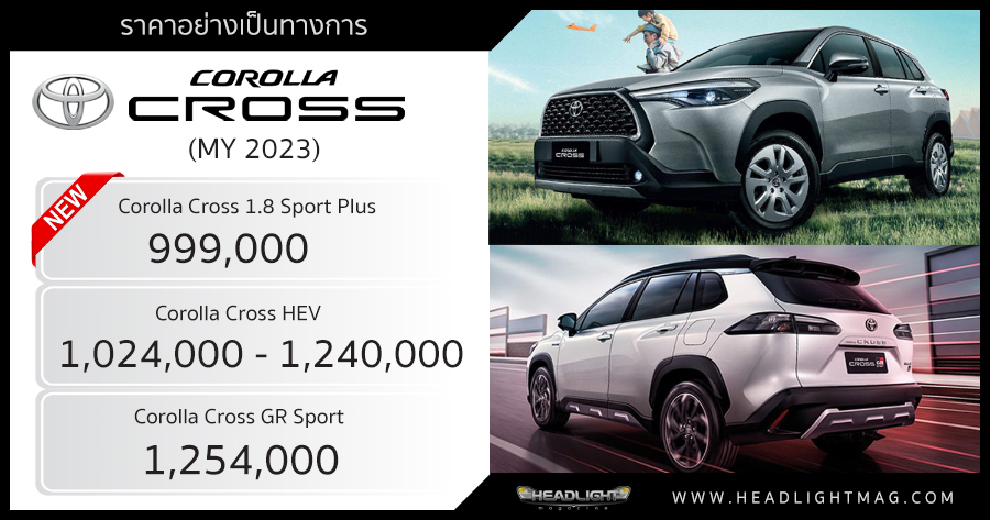 ราคาอย่างเป็นทางการ Toyota Corolla CROSS (MY2023) : 999,000 - 1,254,000 ...