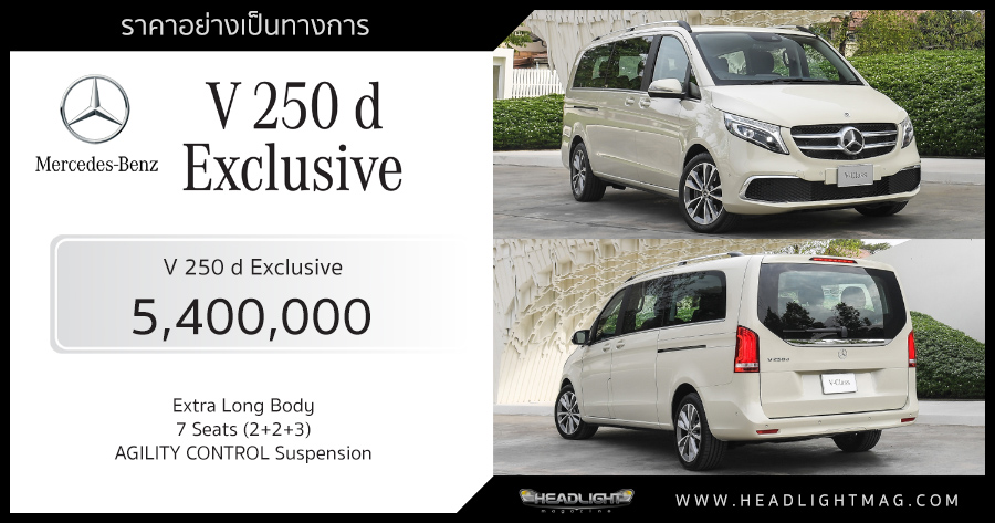 ราคาอย่างเป็นทางการ Mercedes-Benz V 250 d Exclusive : 5,400,000 บาท ...