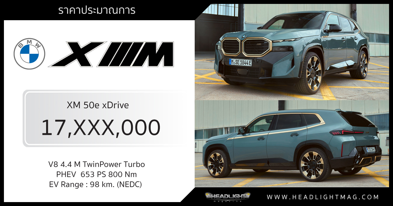 ราคาประมาณการ BMW XM 50e xDrive : 17,XXX,000 บาท | เบนซิน V8 4.4L M ...