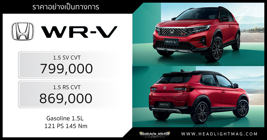 ราคาอย่างเป็นทางการ + เทียบสเป็ค All NEW Honda WR-V 1.5 CVT : 799,000 ...
