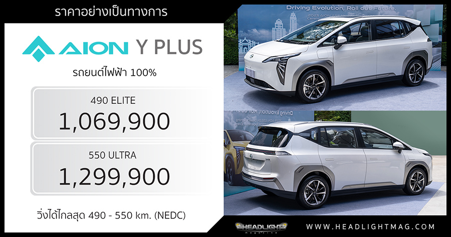 ราคาอย่างเป็นทางการ AION Y Plus : 1,069,900 - 1,299,900 บาท | วิ่งไกล ...