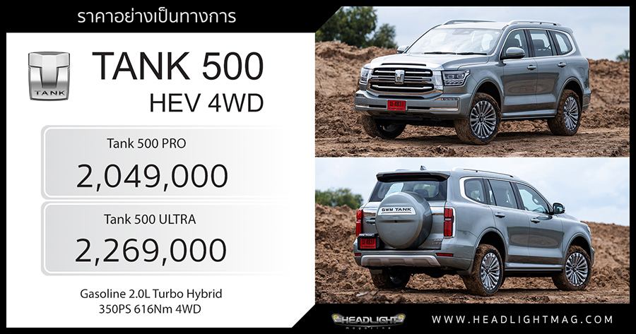 ราคาอย่างเป็นทางการ TANK 500 HEV : 2,049,000 - 2,269,000 บาท | เบนซิน 2.0 Turbo Hybrid 350 ...