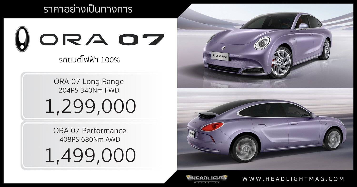 ราคาอย่างเป็นทางการ + เทียบสเป็ค ORA 07 : 1,299,000 - 1,499,000 บาท | วิ่งไกลสุด 640 km. (NEDC ...