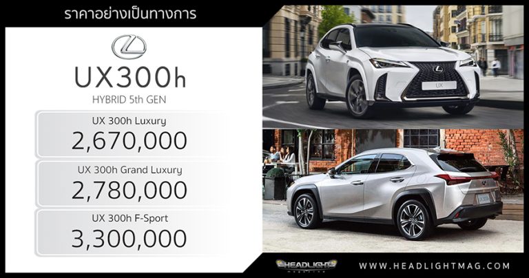 ราคาอย่างเป็นทางการ Lexus UX 300h : 2,670,000 - 3,300,000 บาท | เบนซิน ...