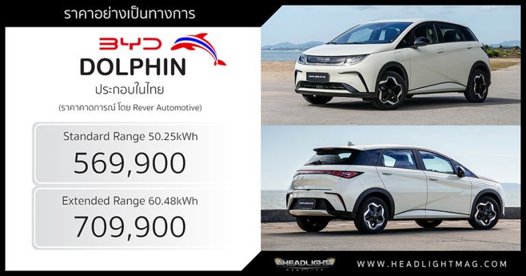 ราคาอย่างเป็นทางการ BYD Dolphin (ประกอบในไทย) : 569,900 - 709,900 บาท | แบตใหญ่ขึ้น ราคาถูกลง ...