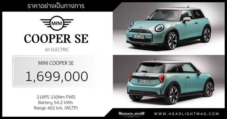 ราคาอย่างเป็นทางการ All NEW MINI Cooper SE : 1,699,000 บาท | วิ่งไกลสุด ...