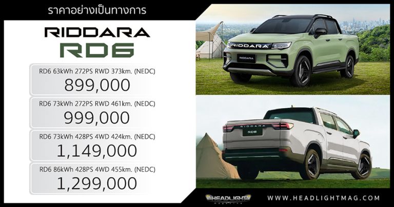 ราคาอย่างเป็นทางการ + เทียบสเป็ค RIDDARA RD6 : 899,000 - 1,299,000 บาท | รถกระบะ ขุมพลังไฟฟ้า ...