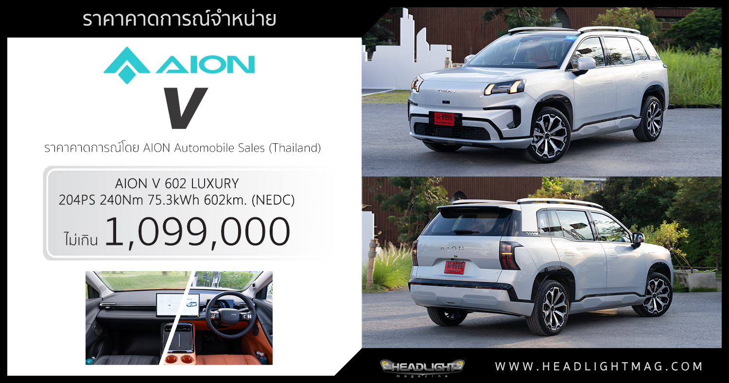 ราคาคาดการณ์ GAC AION V : ไม่เกิน 1,099,000 บาท | 204 แรงม้า FWD แบตเตอรี่ 75.3 kWh วิ่งไกลสุด ...