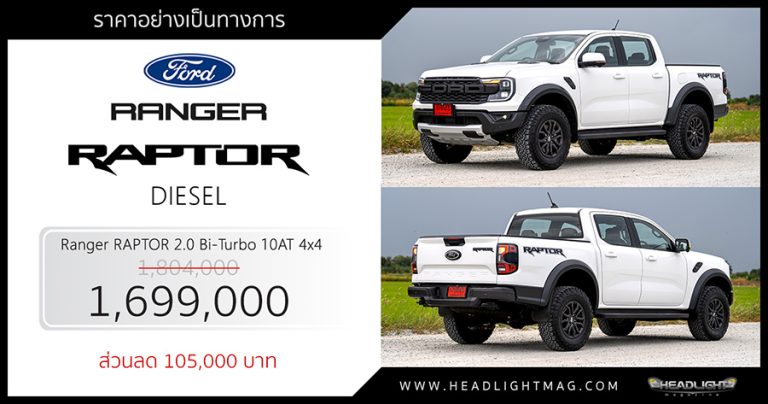 ราคาพิเศษ Ford RANGER RAPTOR ดีเซล 2.0L Bi-Turbo 10AT 4x4 : 1,699,000 ...